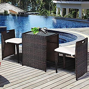 Acquire 3PCS Outdoor Patio Rattan Furniture Set Space Saving Garden Deck W/Cushion Weather-Resistant Rattan is Suitable for Outdoor