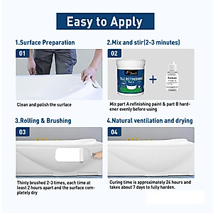 DWIL Tub Paint Tub and Tile Refinishing Kit - Water Based&Low Odor Bathtub Paint White with Tools, Tile Paint Easy Cover Sink Paint Tub Paint, Bathroom Tile Paint kit Semi-Gloss White 1KG/50-55sq.ft
