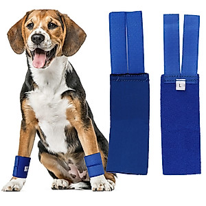 JOROBURO 2PCS Set Pet Kneepad, Blue Polyester Cotton Pet Wrist Guard Knee Protector, Dog Front Leg Braces Carpal Support Pet Wrist Guard for Dogs Injuries Care (Front Legs L ((2