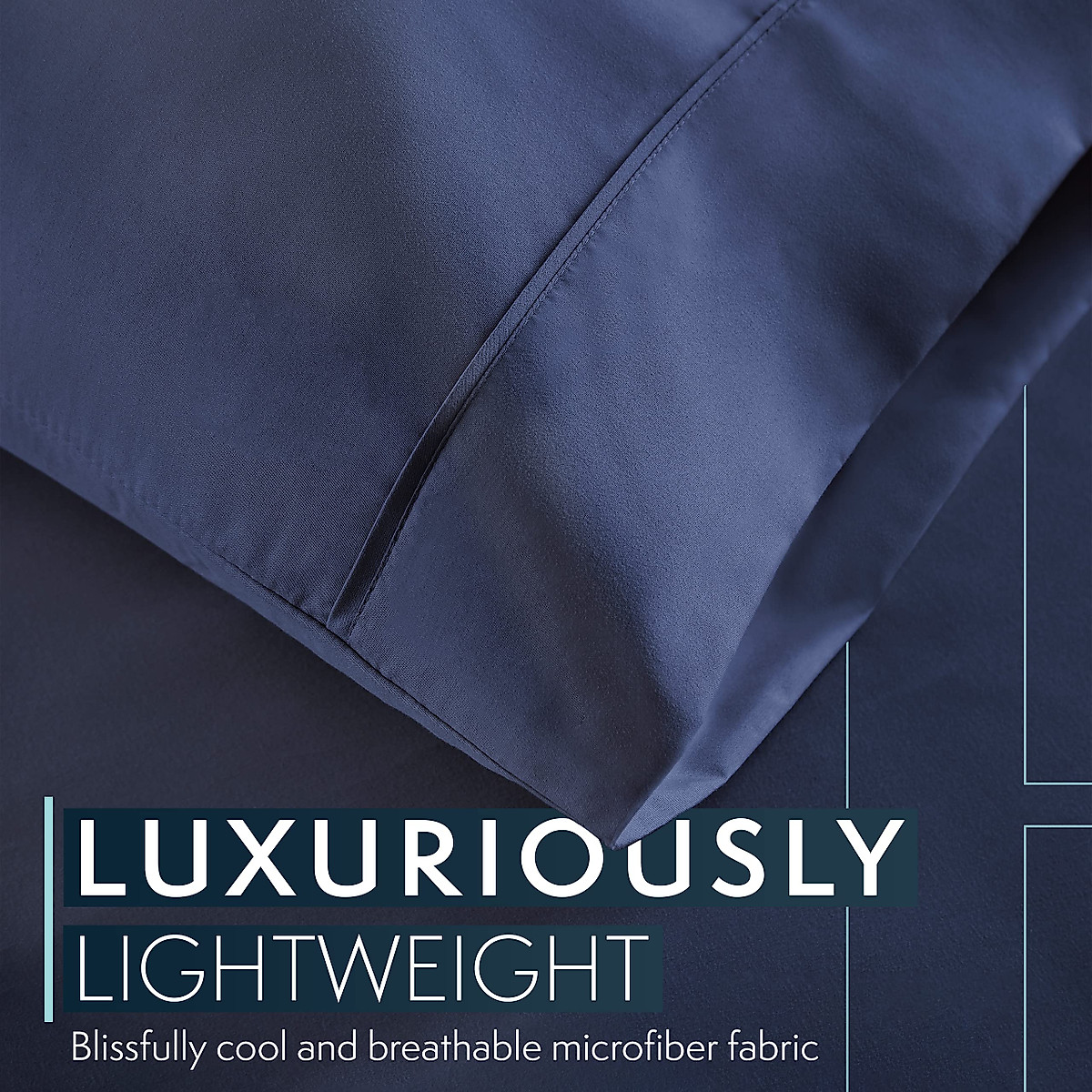 HC COLLECTION Bed Sheets Set California King with 2 Pillowcases Hotel Luxury Brushed Microfiber Sheet w/Deep Pocket, Fade Resistant Ultra Soft Breathable Lightweight 4 Pcs Bedding Solid Color, Navy