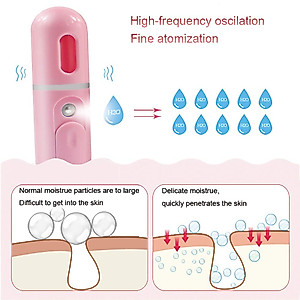 Nano Facial Mister, Portable Mini Cool Mist Facial Steamer Moisturizing Hydrating Face Sprayer for Skin Care, Makeup, Cleaning Pores，Eyelash Extensions，Summer Cool (Pink)