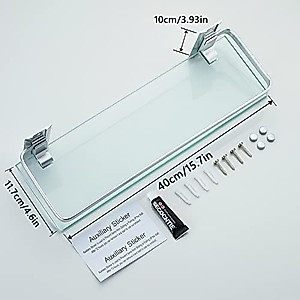 AIJALY 3 Pack Bathroom Glass Shelf,Aluminum Tempered Glass 0.34in Extra Thick Rectangular 1 Tier Storage Organizer Wall Mount,Silver 15.7in
