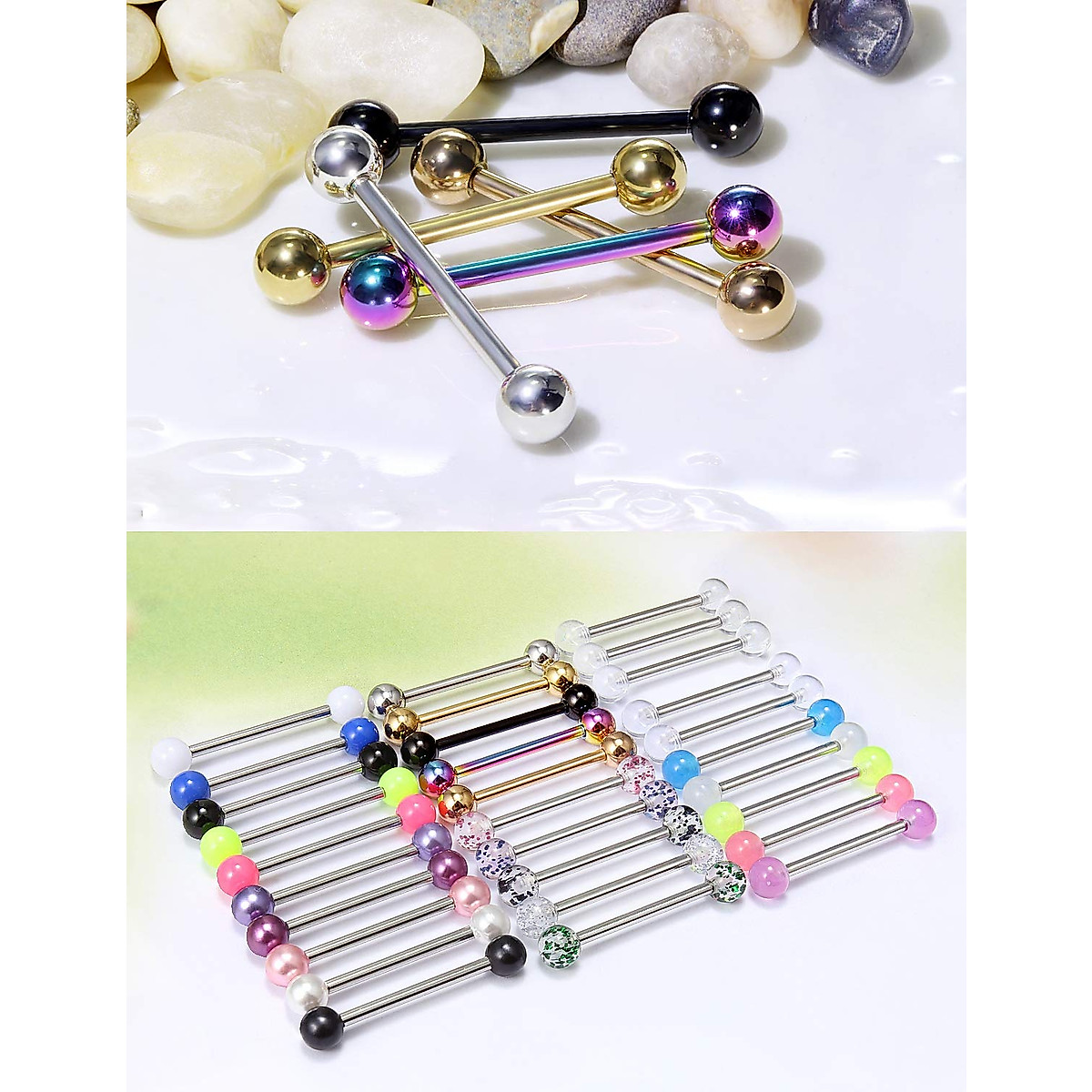 Prjndjw 14G, 3/4in(19mm) L, 30PCS, 5mm Ball Barbell Tongue Ring. Surgical Steel Nipple Piercing/Glow in The Dark/Created Pearl/Body Jewelry for Woman Unisex