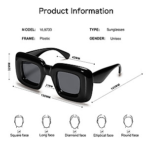 VANLINKER Cute Square Inflated Sunglasses for Women Men Trendy Chunky Glasses Retro Thick Frame Funny Mask Shades VL9733 Black