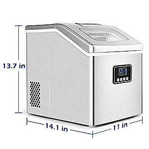 EUHOMY Ice Maker Machine Countertop, 40Lbs/24H Portable Compact Ice Cube Maker, With Ice Scoop & Basket, Perfect for Home/Kitchen/Office/Bar (Sliver)