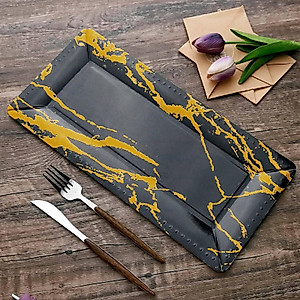 Efavormart 10 Pack | 16"x 8" Black Paper Cardboard Serving Trays with Gold Foil Design - 1100 GSM for Wedding, Birthday, Parties, Receptions, Banquets, Baby Showers, Catered Events