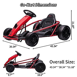 24V Go Kart for Kids 8-12 Years, 300W*2 Extra Powerful Motors, 9Ah Large Battery 8MPH High Speed Drifting with Music, Horn,Max Load 175lbs Outdoor Ride On Toy for Teens,Red