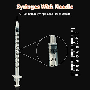 SHAOTONG 1ml Syringes with Needle, U-100 1cc Syringe 30G 1/2 Inch Needle, Sterile Individually Wrapped Pack of 20