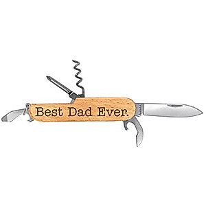 Fathers Day Gift for Dad Best Dad Ever Laser Engraved Wood 6 Function Multitool Pocket Knife