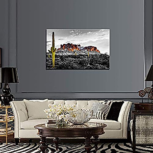 Biuteawal Superstition Mountains Sunset Wall Art Arizona Western Desert Cactus Landscape Paintings Canvas Art Print Nature Pictures for Home Wall Decoration Ready to Hang