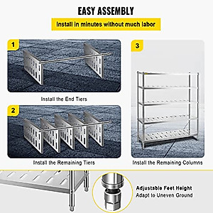VEVOR Storage Shelf, 5-Tier Storage Shelving Unit, Stainless Steel Garage Shelf, 59.1 x 17.7 x 70.9 inch Heavy Duty Storage Shelving, 661 Lbs Total Capacity with Adjustable Height and Vent Holes