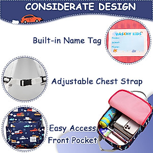 VASCHY Toddler Kids Backpack, Little Boys Lightweight Cute Top Handle Preschool Backpack Tablet Bag for Daycare Kindergarten Vehicles