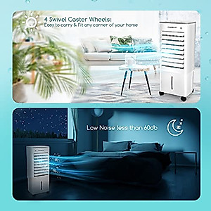 Aigostar 3-in-1 Evaporative Air Cooler with 3 Modes, Fan/Cooling/Humidifier, 72° Wide Oscillation, 1.8 Gallons Visualized Water Tank, Cooling Fan Swamp Cooler for Home Room, White