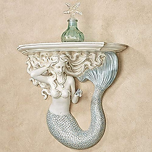 Touch of Class Adellia Mermaid Wall Shelf - Resin - White, Blue, Brown Wash - Flowing Hair Locks - Coastal Floating Beach Decor for Bedroom, Bathroom, En Suite, Kitchen