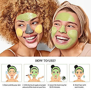 4 Pcs Clay Mask Set, Turmeric Vitamin C Clay Mask , Green Tea Mask, Dead Sea Mud Mask, Rose Clay Mask, Skin Care Face Mask Clay Facial Mask for Deep Cleansing, Moisturizing and Refining Pores (240g in Total)