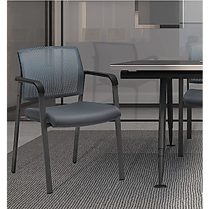 CLATINA Guest Reception Stacking Office Chairs with Arm, Mesh Back Waiting Room Chair with Upholstered Fabric Seat and Ergonomic Lumbar Support for Office Conference School Church, Grey