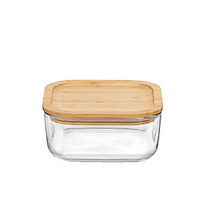Bormioli Rocco Frigoverre Bamboo 33.75 oz. 6" Square Glass Food Storage Container with Bamboo Lid, Set of 12