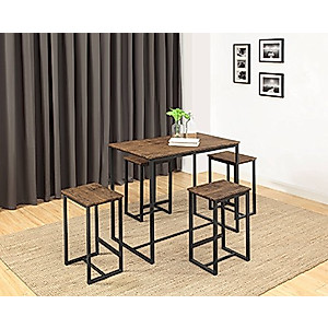 Abington Lane 5-Piece Kitchen/Dining Table Set w/Four (4) Stools - Versatile, Tall, Modern Table Set for The Contemporary Home - (Walnut Finish)