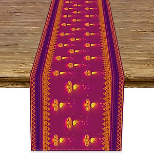Linen 13x72'' Diwali Table Runner Indian Festival of Lights Decoration for Kitchen Dinning Room Decor