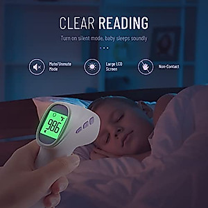 GoodBaby No-Touch Digital Forehead Thermometer, Infrared Thermometer for Adults, Kids & Babies, 1 Second Measurement, Fever Alert and 35 Sets Memory, Purple
