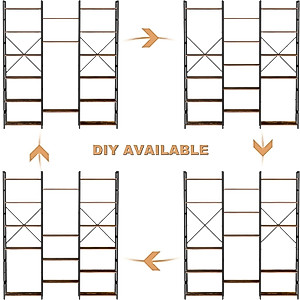 oneinmil Triple Wide 6-Tier Bookshelf, Industrial Display Bookshelf, Wood and Metal Etagere Bookcase for Bedroom,Living Room，Office, Brown