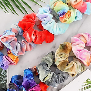 IVARYSS Scrunchies for Girls, 12 Pcs Tie Dye Velvet Scrunchies for Hair, Soft Rainbow Ponytail Holder, Cute Candy Colors Elastic Hair Bands for Teens and Women