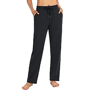 SANTINY Women's Cotton Sweatpants Yoga Lounge Casual Pants Open Bottom Sweat Pants for Women with Pockets (Black_L)