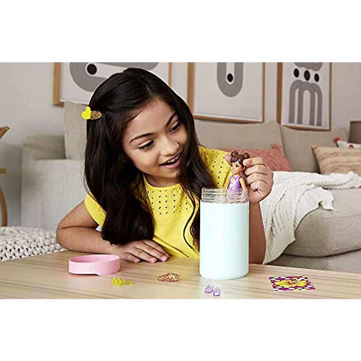 Barbie Chelsea Color Reveal Doll: 6 Surprises, Marble Blue Look, Hair Color Change, Sand & Sun Series [Styles Vary]