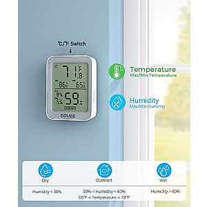 Govee Bluetooth Digital Hygrometer Indoor Thermometer, Room Humidity and Temperature Sensor Gauge with Remote App Monitoring, Large LCD Display, Notification Alerts, 2 Years Data Storage Export, Grey