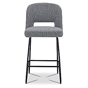 Watson & Whitely Modern Bar Stools, Fabric Upholstered Bar Stool with Back, Metal Legs in Matte Black, 26" H Seat Height, Set of 2, Grey (Multi-Colored)