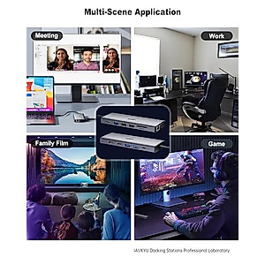Docking Station 3 Monitors for Windows Laptop, USB C Docking Station with Dual HDMI 4K 60Hz, 1 VGA, 5 USB-A, 100W PD, Ethernet, Mic/Audio, SD/TF, USB Hub for Laptop for Dell XPS/HP/Lenovo/Surface