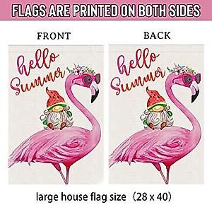 pinata Flamingo Summer Garden Flag 28 X 40 Double Sided, Large Gnome Summer House Flag, Burlap Outside Lawn Seasonal Yard Welcome Flag, Hello Summer Banner Sign, Cute Watermelon Beach Porch Pink Decor