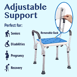 Medokare Premium Shower Chair for Inside Shower - Bath Chair and Medical Grade Shower Seat for Seniors, Elderly, Handicap & Disabled - Adjustable Support Bench w/Back and Armrests for Bathtub
