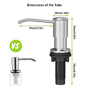 Soap Dispenser for Kitchen Sink, Sink Soap Dispenser with Wide Pump Head Base, 47" Extension Tube kit, Longer Threaded Shaft Shank, No Need More Refills, Brushed Nickel (2 Scrub Sponges)