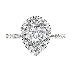 2.38 Ct Pear Cut Clear Simulated Diamond 14K White Gold Halo Solitaire with Accents Engagement Promise Bridal Ring Size 7