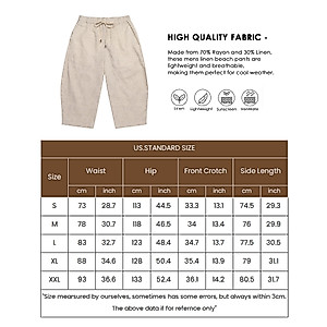 COOFANDY Mens Linen Yoga Pants Casual Elastic Waist Capri Beach Pants Lightweight Harem Pants, Army Green, M