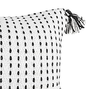 Foreside Home & Garden White with Black Tick Stripe 14X22 Hand Woven Filled Outdoor Pillow