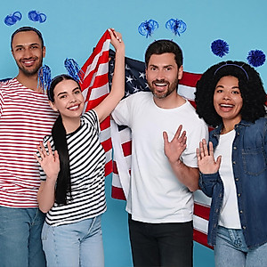 Censen 12 Pcs Pom Pom Headbands Party Headbands Tinsel Wrapped Ponytails Headbopper Headwear for Halloween Birthday Festival(Blue)