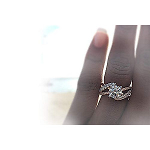 KUYIUIF 18K Rose Gold Plated CZ Crystal Square Simulated Diamond Engagement Ring Promise Rings for Women 10