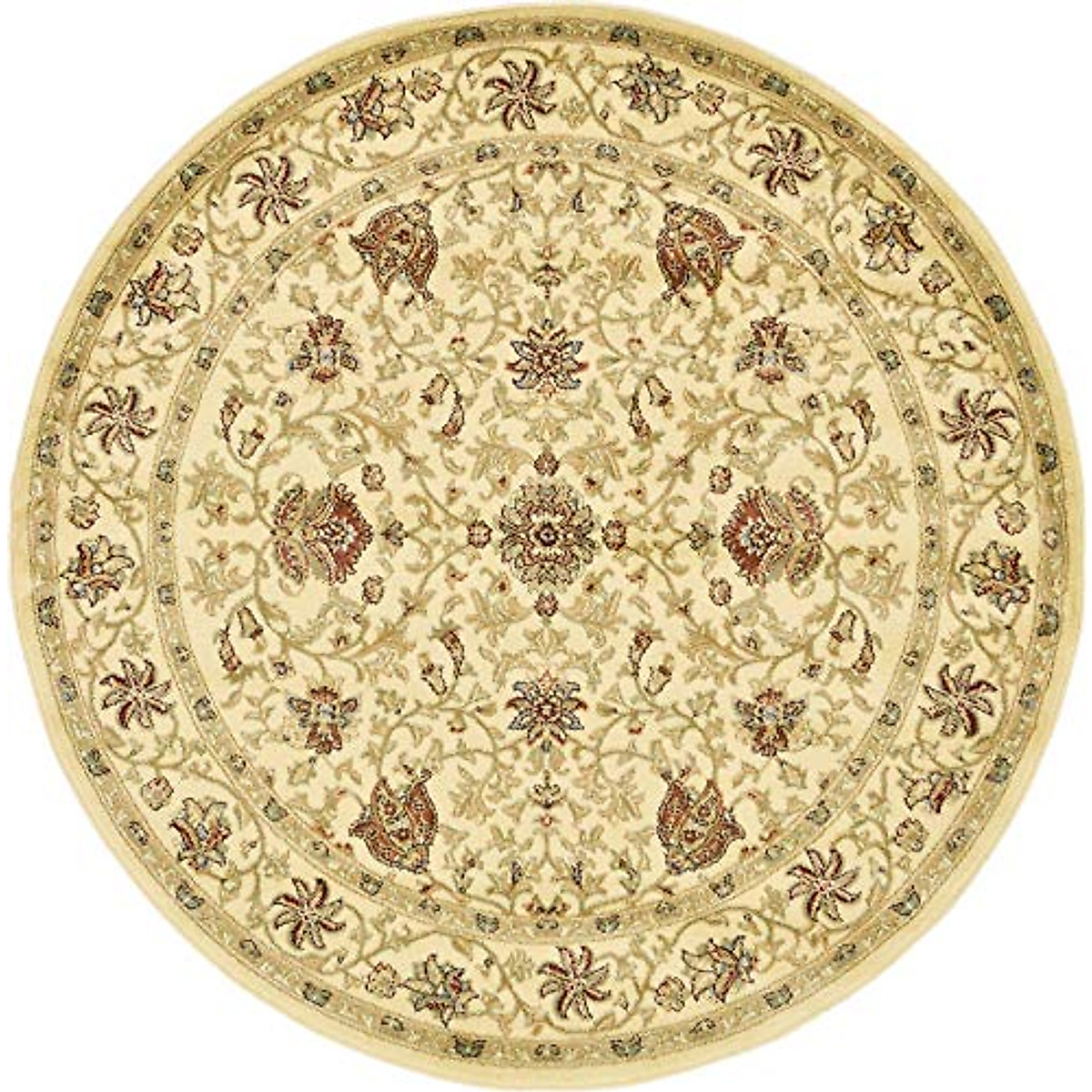 Unique Loom Voyage Collection Traditional Oriental Classic Intricate Design Area Rug, Round 6' 1" x 6' 1", Ivory/Tan