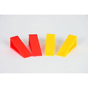 LINE2design Firefighter Door Stopper - Safety Combo Sprinkler Stops Wedge Combo Pack - Multi Surface Compatibility Door Stop Opener Wedges 3 inches Long - (Pack of 4, 2 Yellow & 2 Red)