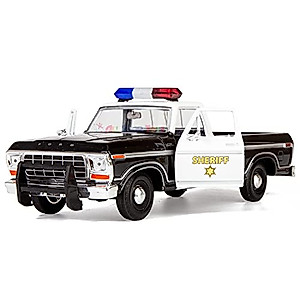 Motormax All Star Toys Exclusive 1979 Ford F-150 Sheriff Pickup Classic F150 Police Pick Up Truck 1:24 Diecast Collectible Model Car Black 76986 (Sheriff)