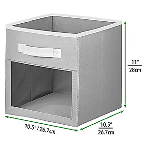 mDesign Fabric Nursery/Playroom Closet Storage Organizer Bin Box with Front Handle/Window for Cube Furniture Shelving Units, Hold Toys, Clothes, Diapers, Bibs, Jane Collection, 6 Pack - Gray/White