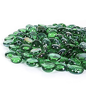 Ausluru 5LB Fire Glass Beads Flat Glass Marbles for Outdoor Fire Pit and Fireplace, Glass Gemstones for Vase Filler, Aquariums, Hydroponics Plants, Home Decor and Christmas DIY Craft, Green