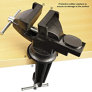 HighFree 3 Inch Small Bench Vise, Home Table Vise, Clamp-On Vise 360 Degrees Rotating Universal Clamp Units Vise for Workbench (Black)
