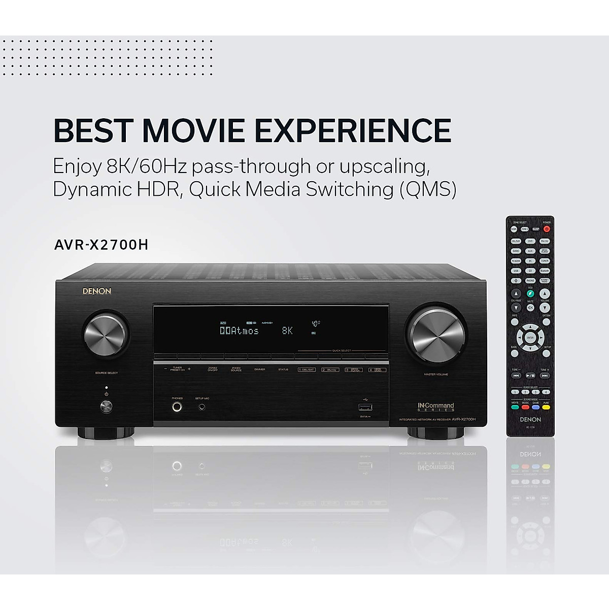 Denon AVR-X2700H 8K Ultra HD 7.2 Channel (95 Watt X 7) AV Receiver 2020 Model - Built for Gaming, Music Streaming, 3D Audio & Video, Alexa + HEOS