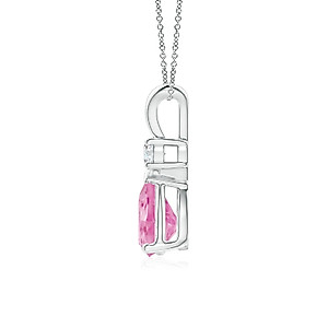 Angara Natural 1.25 Ct Pink Sapphire and 0.1 Ct Diamond Classic Pendant Necklace for Women in 14K White Gold (Grade-A | Size-8x6mm) | Birthday, Anniversary, Wedding Jewelry Gift For Women