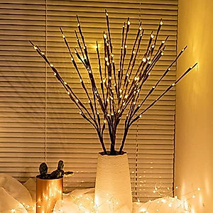 DK177 2 Pack Led Branch Light Battery Operated Lighted Branch Vase Filler Willow Tree Artificial Little Twig Power Brown 30 Inch 20 LED for Home Romantic Decoration, Warm White