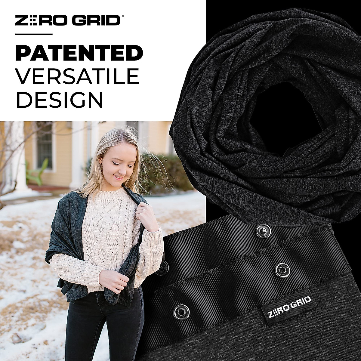 Zero Grid Infinity Fashion Scarf with Hidden Pockets Converts to Blanket and Wrap Perfect for Travel