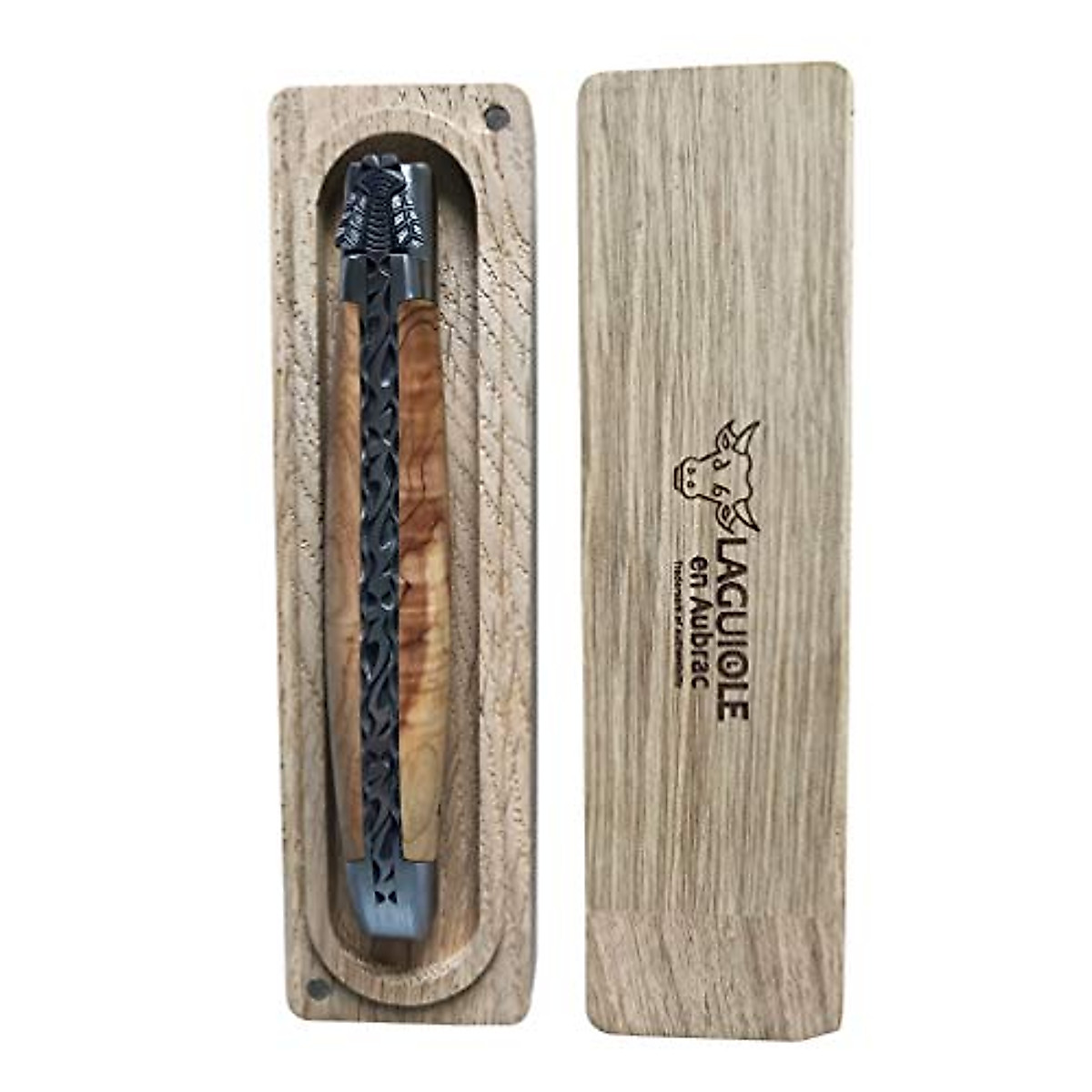 Laguiole en Aubrac Handmade Luxury Double Plates Folding Pocket Knife, 4.8-in (12cm), Juniper Handle, Hand Forged Special Crafting Bee #7, Stainless Steel Bolsters